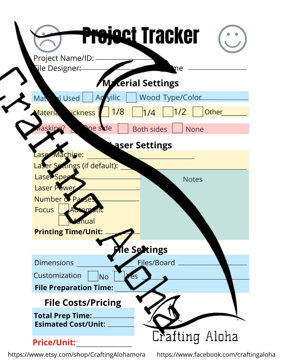 Laser Project Tracking Form, Glowforge Project Tracking Form, Printable ...