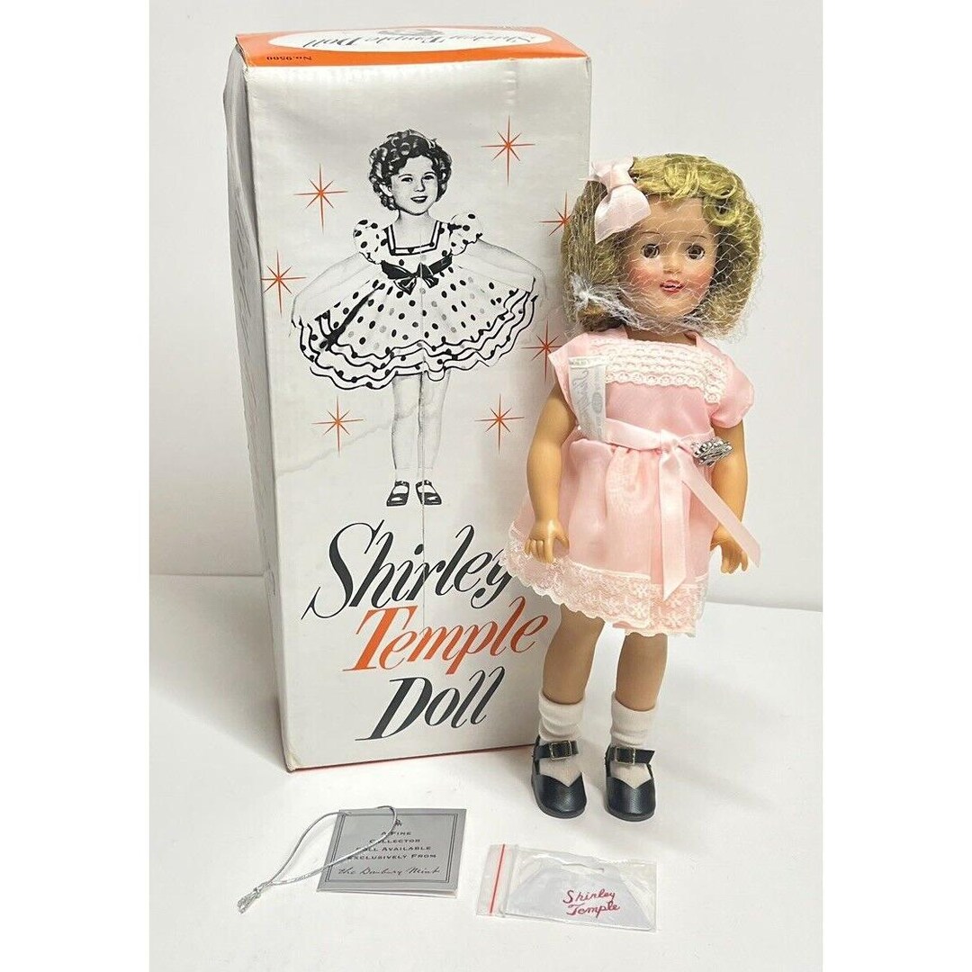 Hard Plastic Danbury Mint Smiling Teeth SHIRLEY TEMPLE DOLL Pink Dress ...