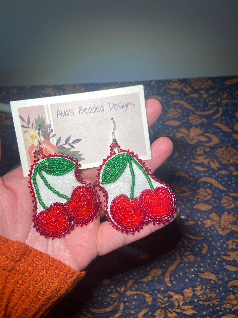 Beaded Cherry Earrings - Etsy