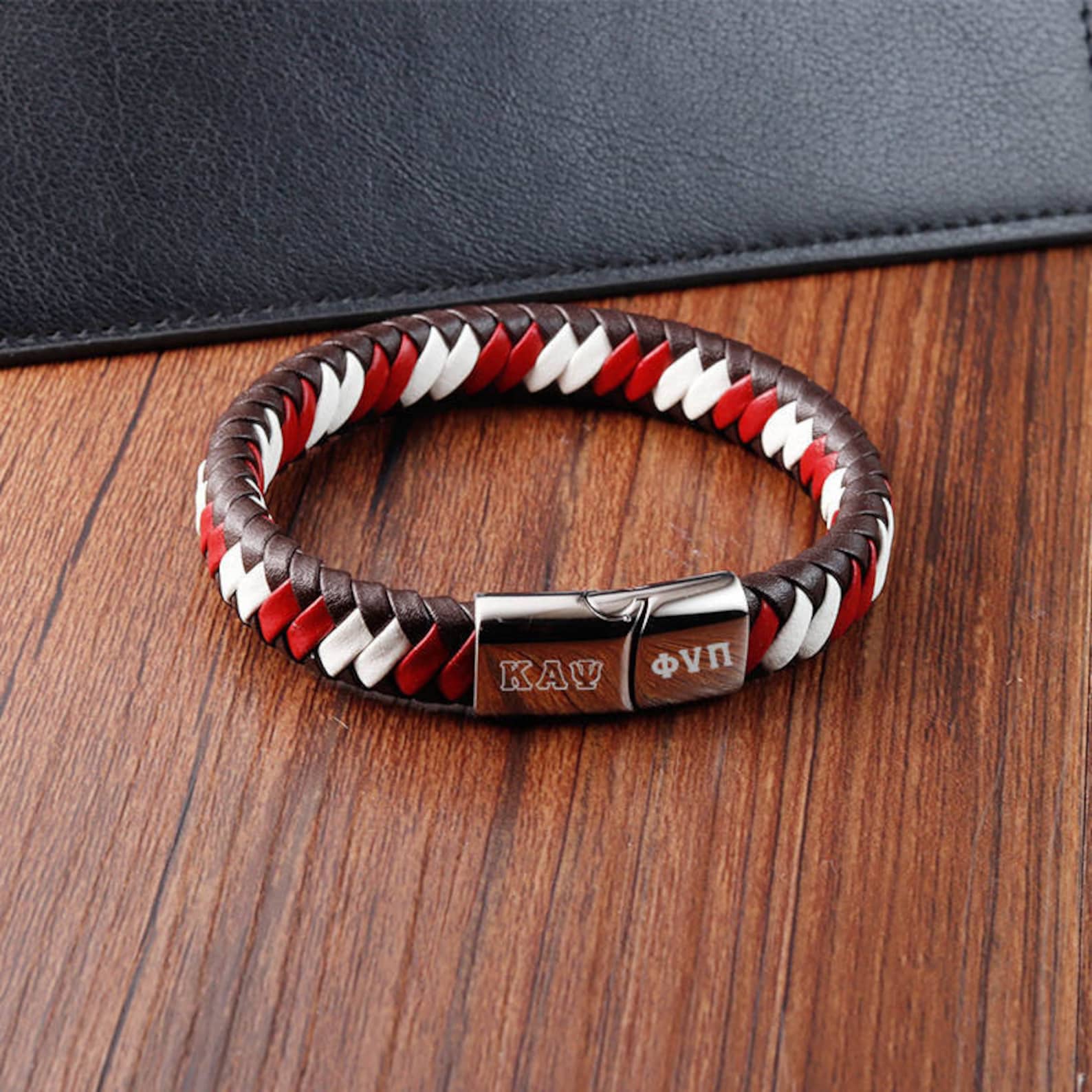Kappa Alpha Psi Hand Woven Magnet Buckle Men’s Leather Red Bracelet ...
