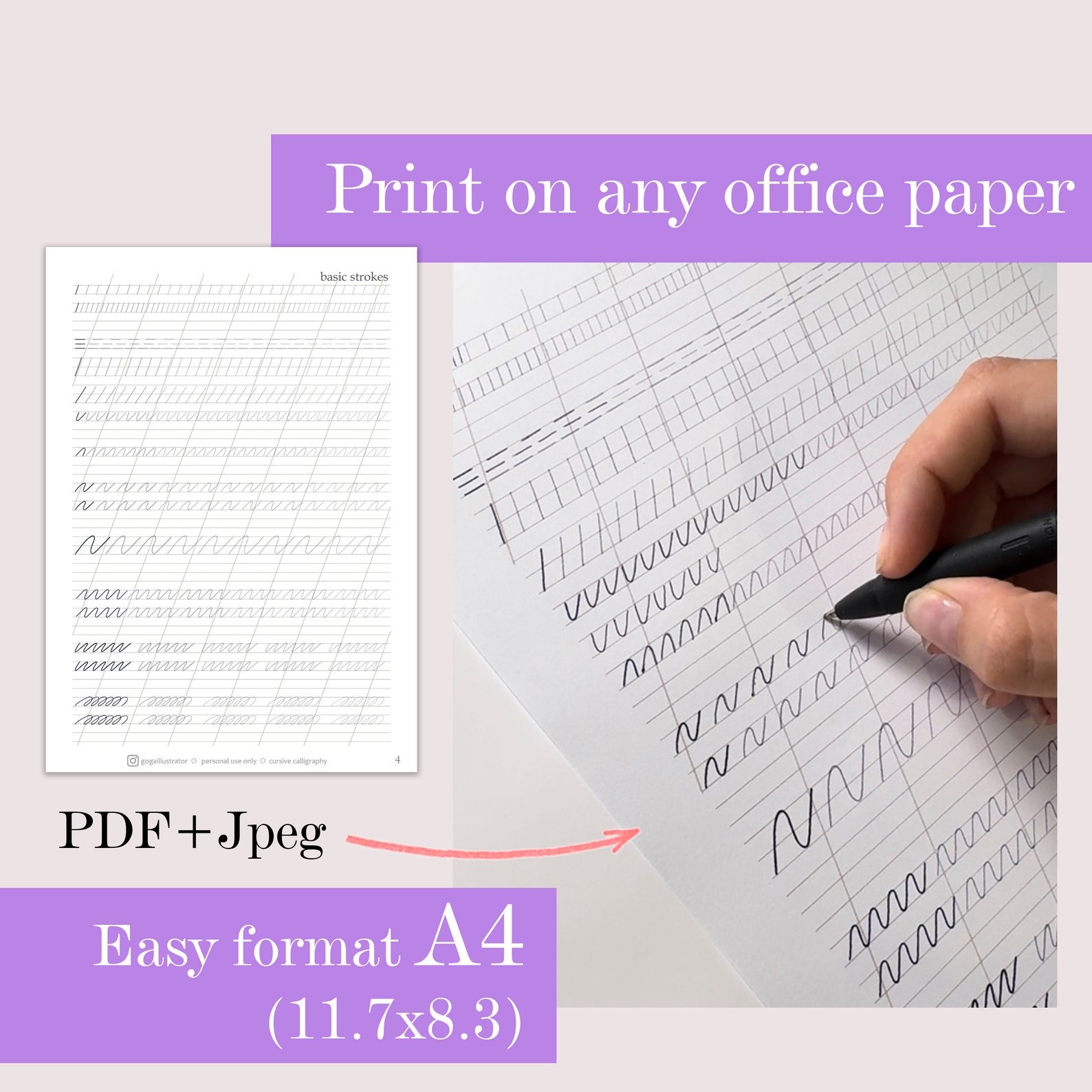 Monoline Cursive Latin Alphabet Calligraphy Practice Sheets, Print and ...