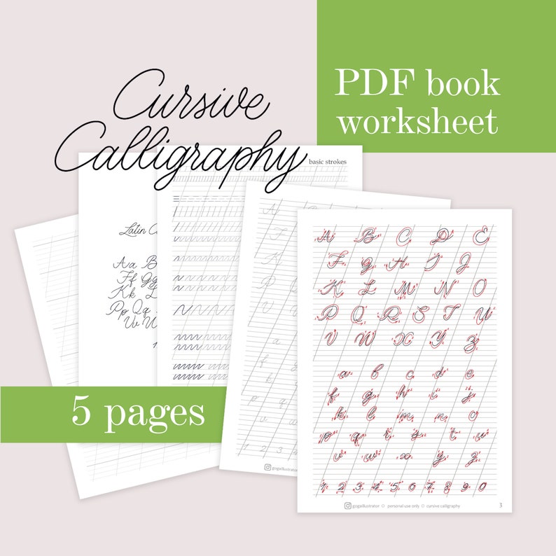 Monoline Cursive Latin Alphabet Calligraphy Practice Sheets, Work Book ...