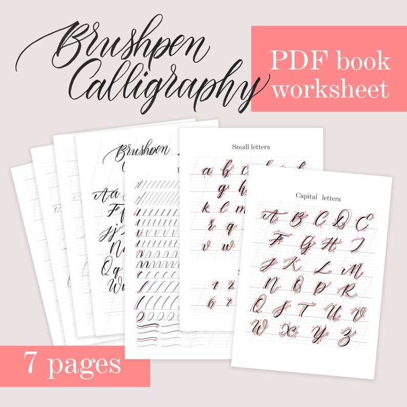 Basics of Brush Pen Calligraphy Practice Sheet Templates, Work Book for ...