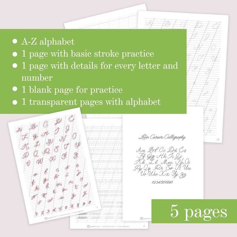 Monoline Cursive Latin Alphabet Calligraphy Practice Sheets, Work Book ...