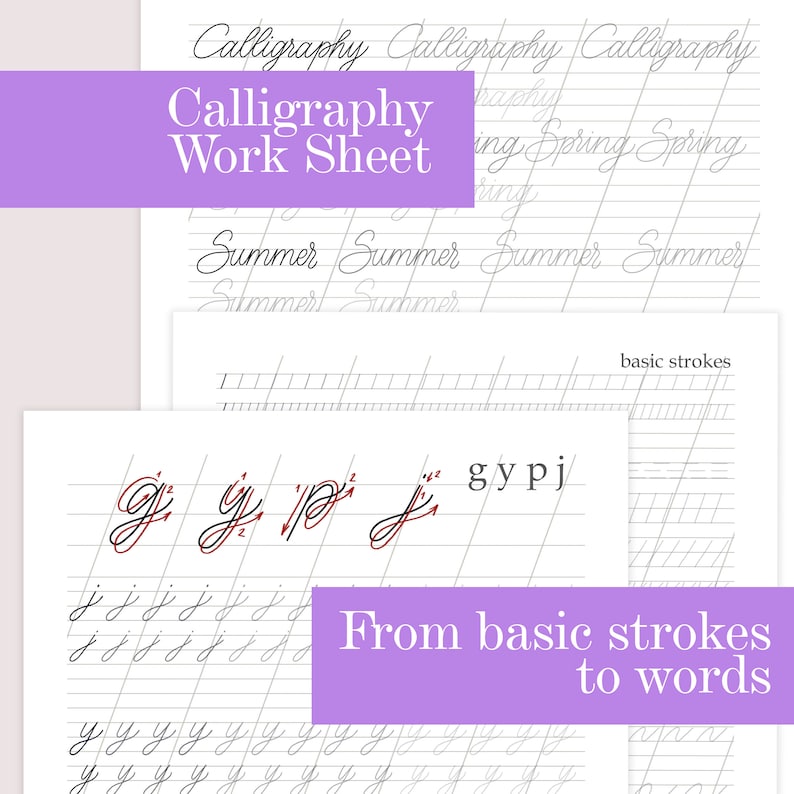 Monoline Cursive Latin Alphabet Calligraphy Practice Sheets, Print and ...
