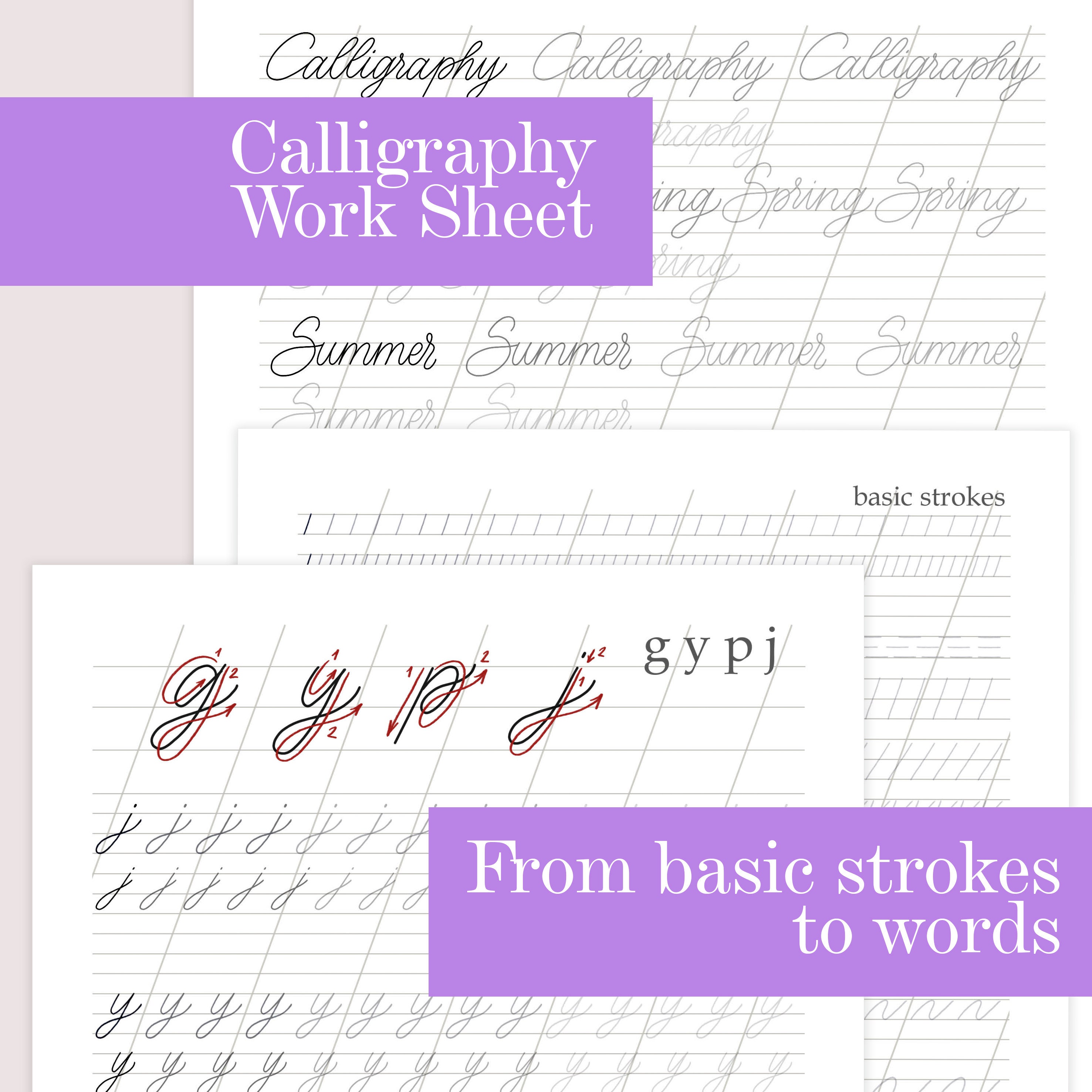 Monoline Cursive Latin Alphabet Calligraphy Practice Sheets, Print and ...