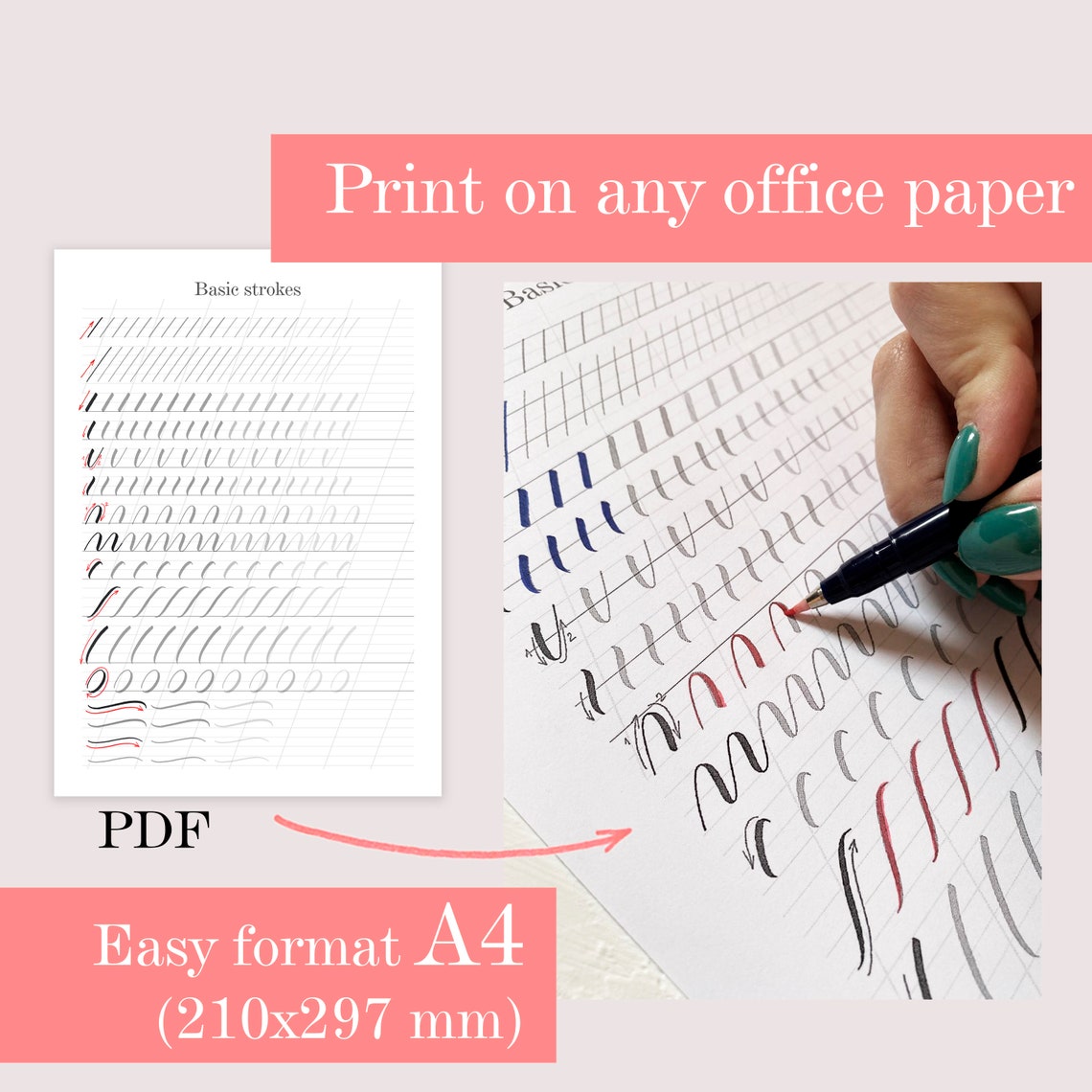 Basics of Brush Pen Calligraphy Practice Sheet Templates Work - Etsy