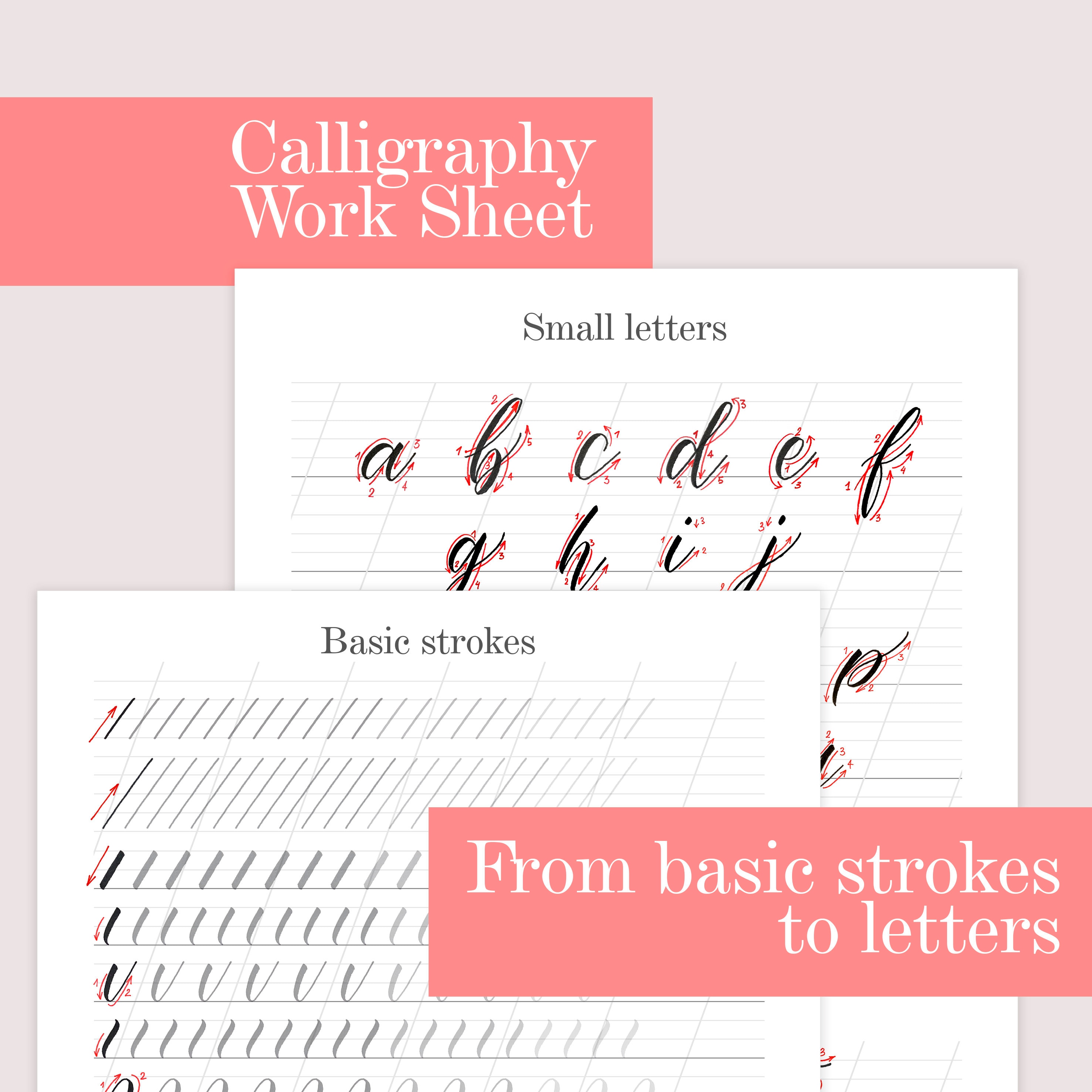 Basics of Brush Pen Calligraphy Practice Sheet Templates, Work Book for ...