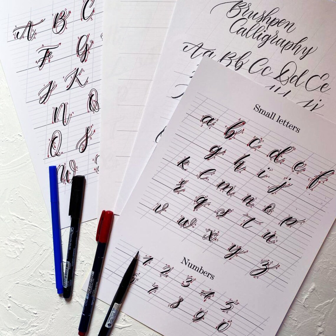 Basics of Brush Pen Calligraphy Practice Sheet Templates Work - Etsy