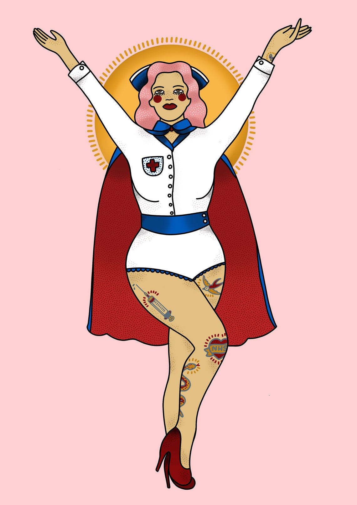 Hello Nurse Tattooed Pin-up Art Print A5 / A4 / A3 options | Etsy