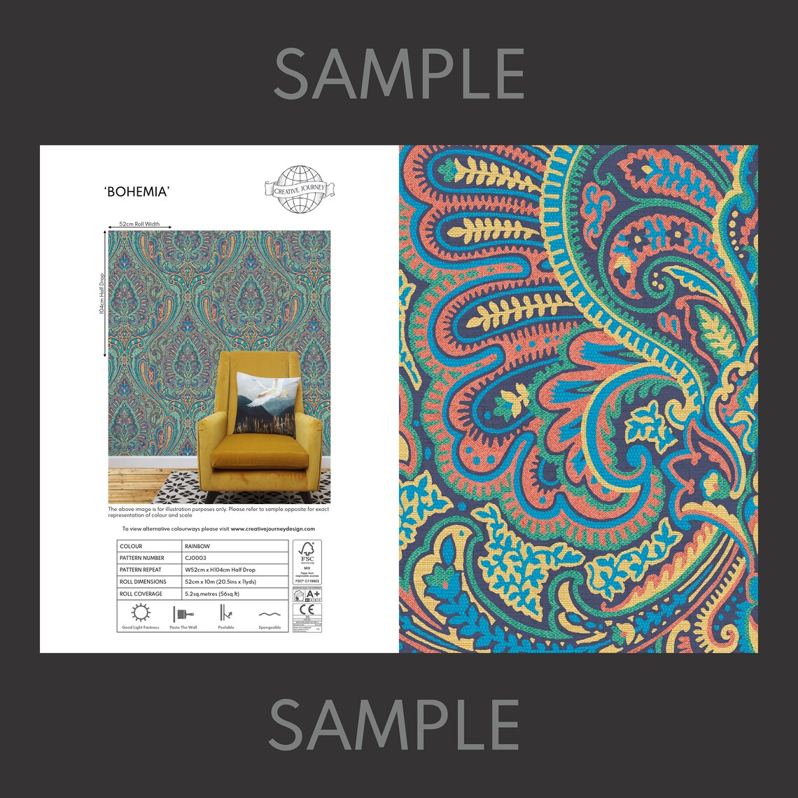 Damask Paisley Wallpaper 'bohemia' / Designer Wallpaper / Decorative ...
