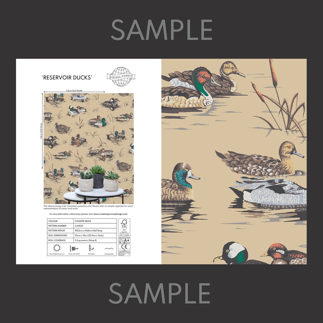 SAMPLE Duck Wallpaper 'reservoir Ducks', Animal Wallpaper, Novelty ...