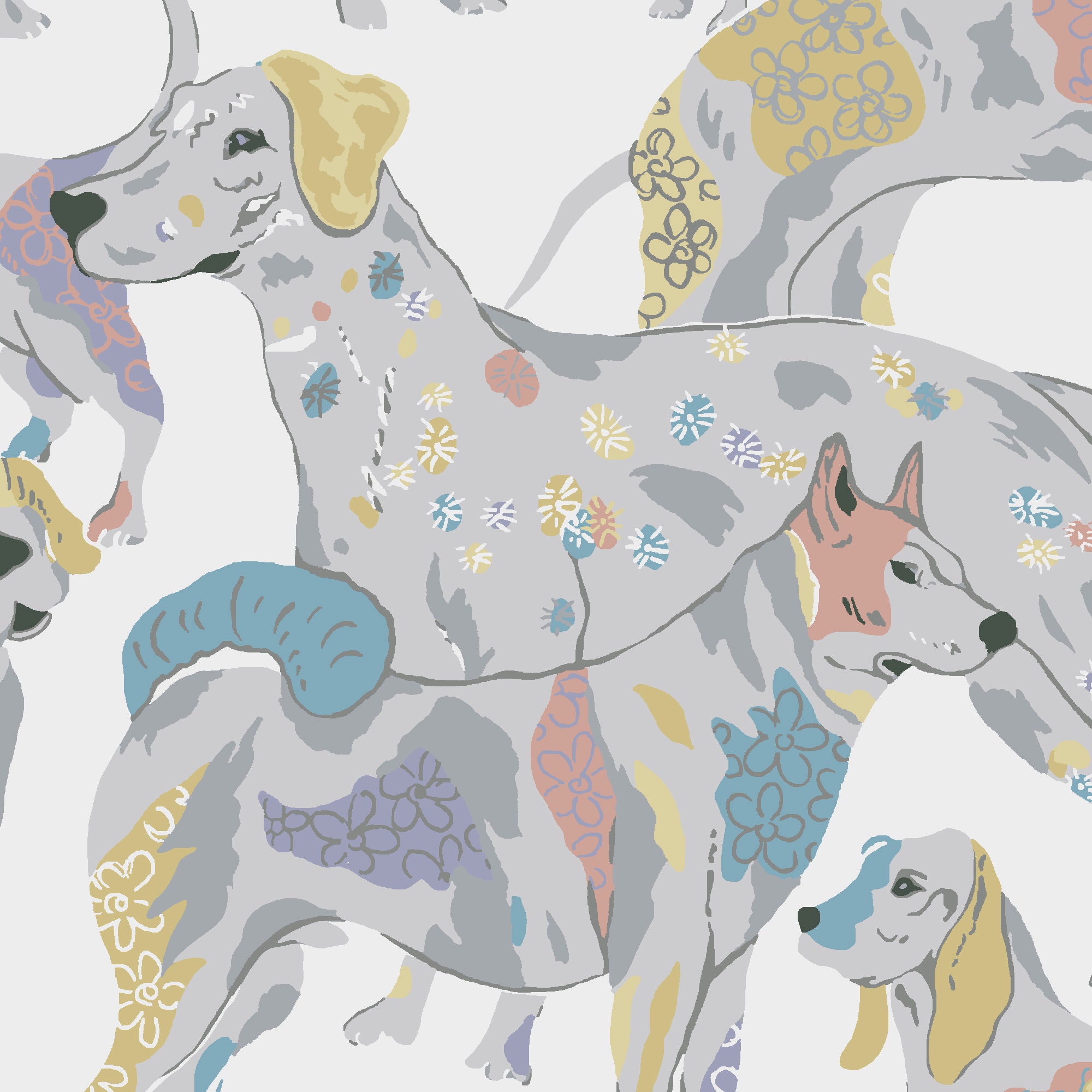 Dog Wallpaper 'dapper Dogs' in Colour 'silver Grey', Novelty Wallpaper ...