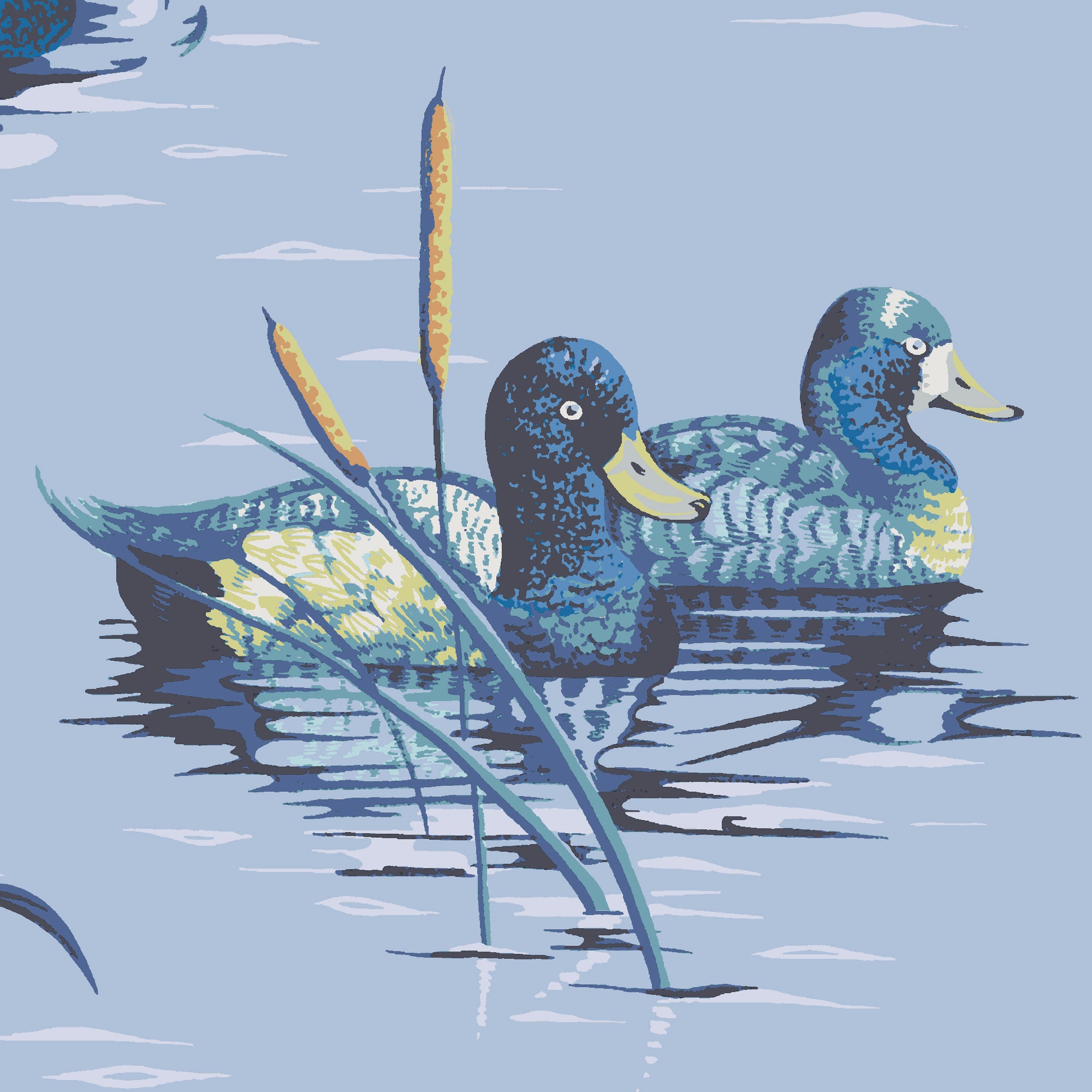 Duck Wallpaper 'reservoir Ducks' in Colour 'french Blue', Animal ...