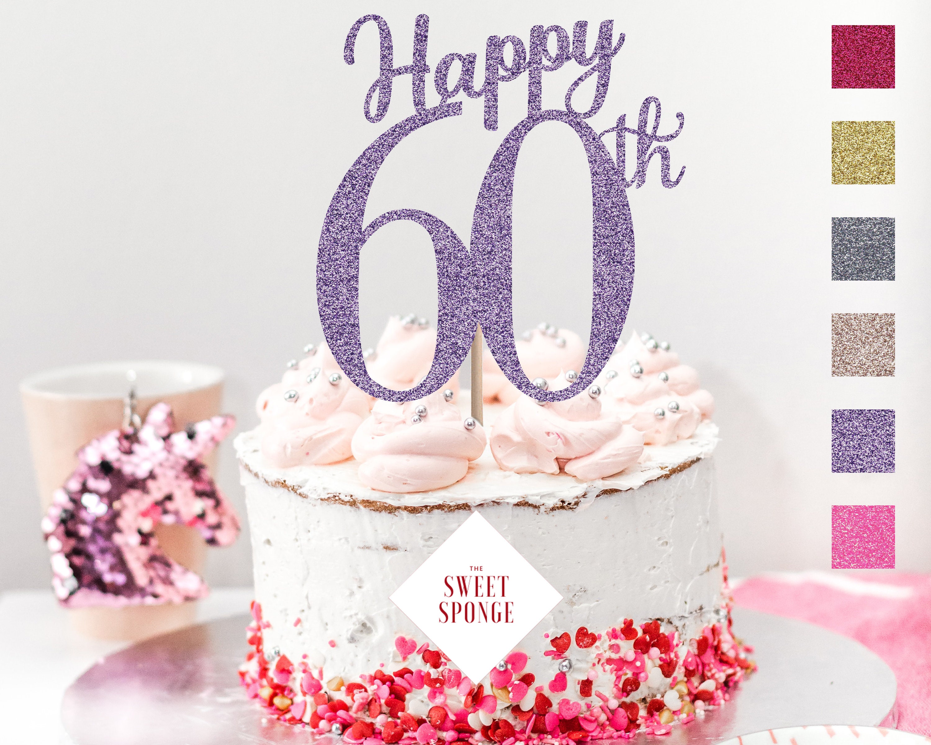 Happy 60th Birthday Cake Topper Glitter Card Cake Topper - Etsy UK