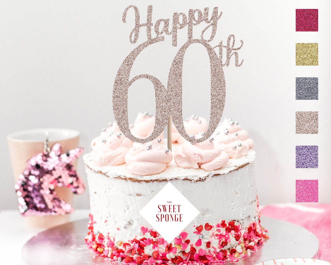 Happy 60th Birthday Cake Topper Glitter Card Cake Topper - Etsy UK