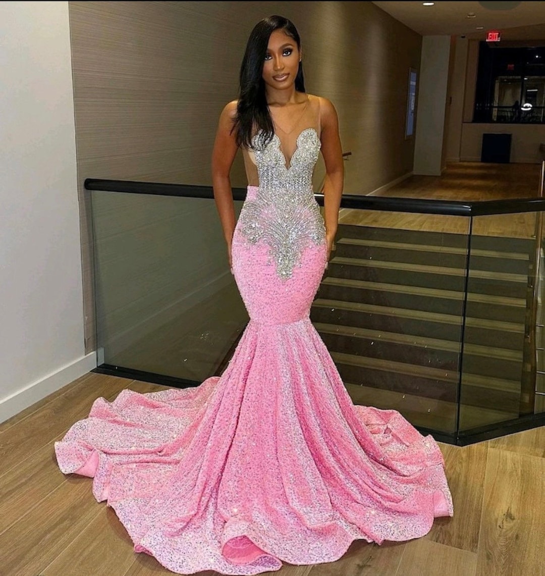 Pink Sequins Mermaid Dress Prom Dress Long Dress Homecoming Dress Pink