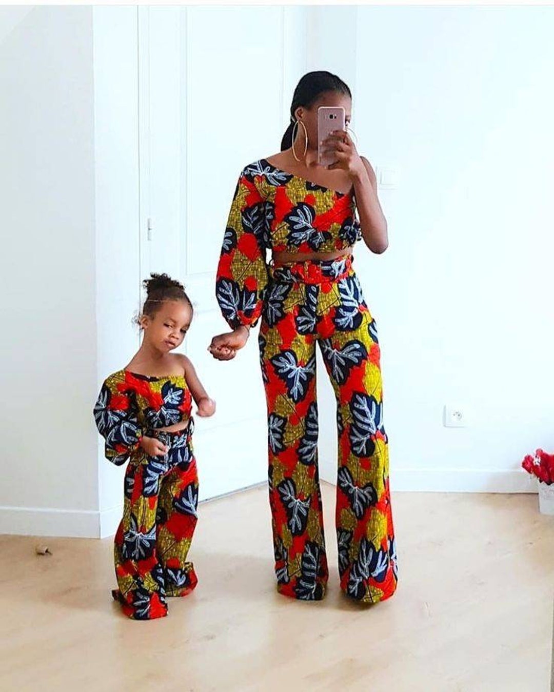 African Print Palazzo Trouser and Monochrome Top for Mother and ...