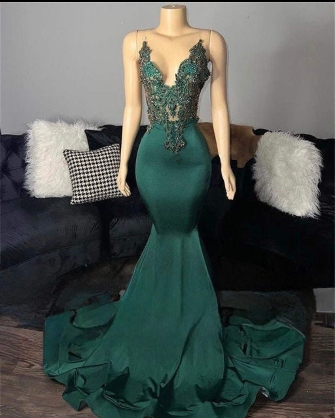 Gala Homecoming Gown, Green Embellished Gown, Prom Dress,wedding Dress ...
