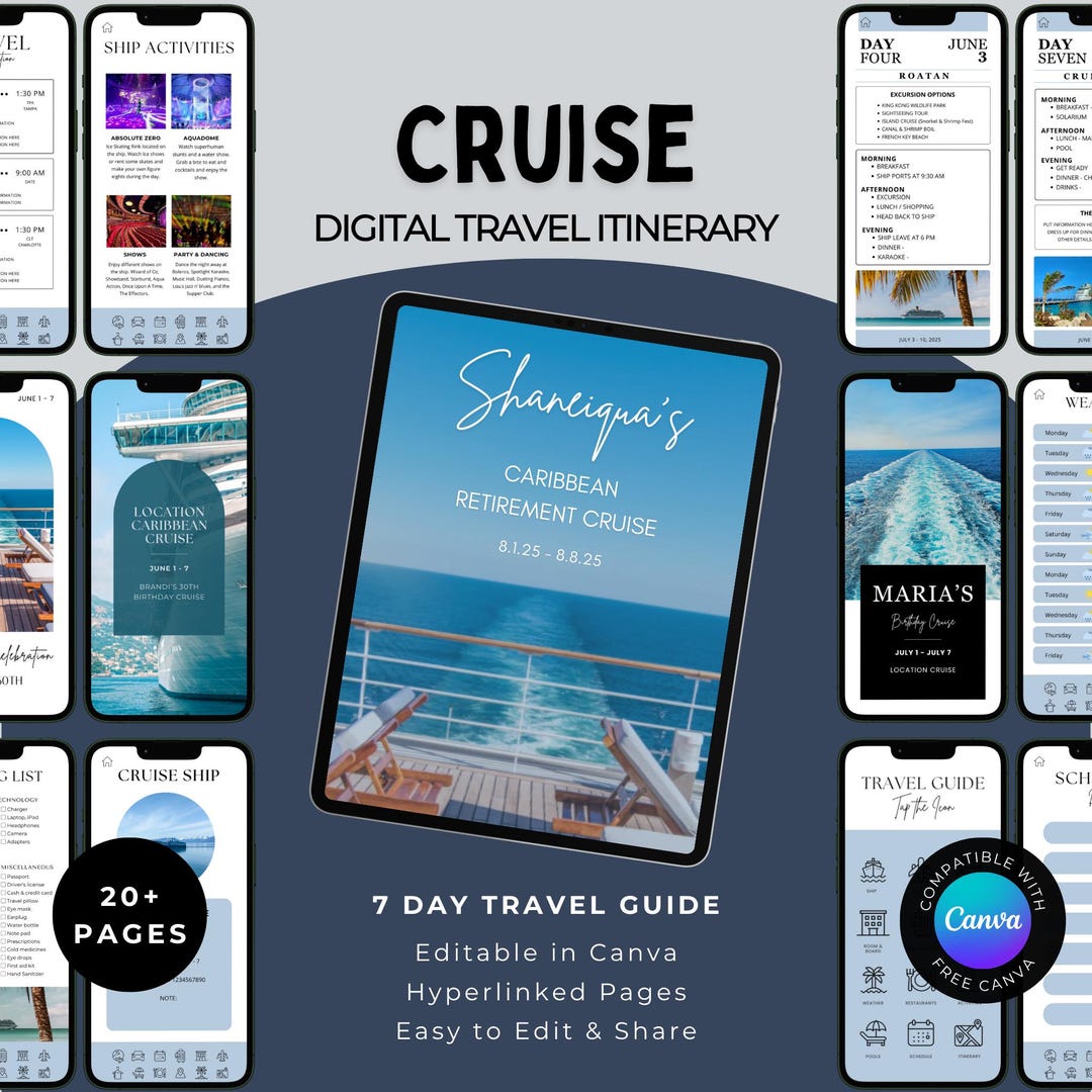Cruise Itinerary Template | 7-day Vacation Planner Canva (digital ...
