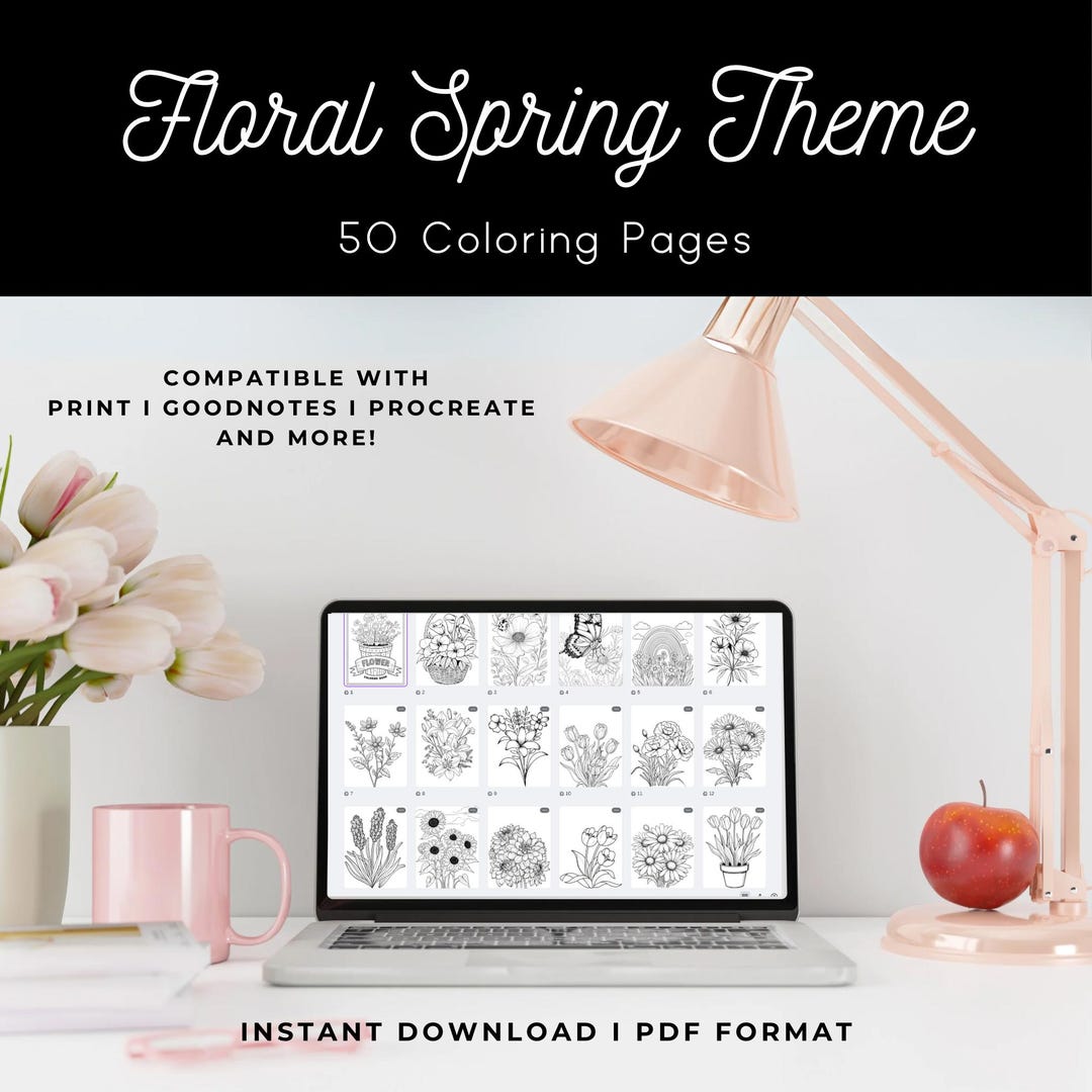 Printable Floral Coloring Book 50 Unique Flower Designs Digital ...