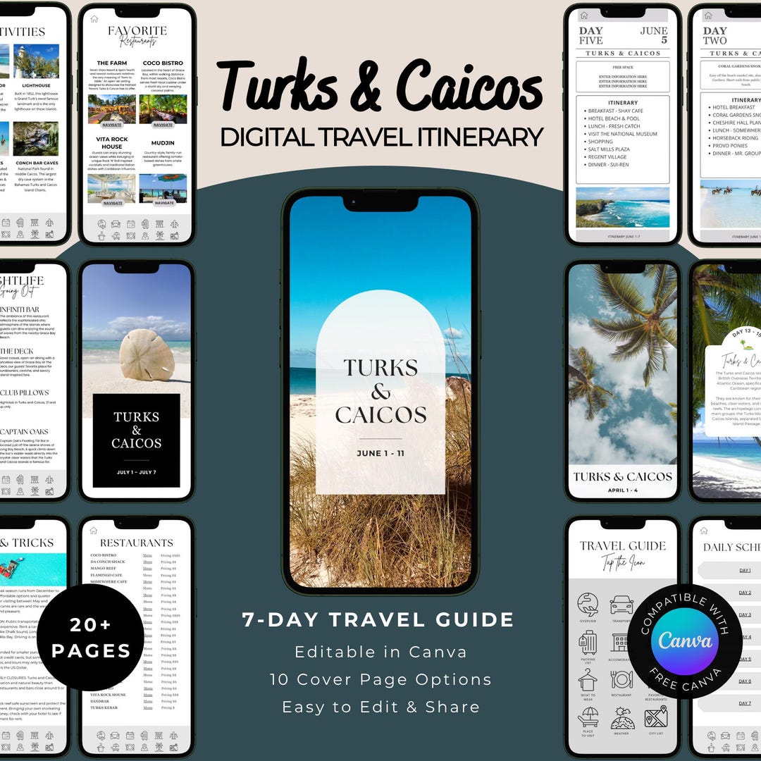 Turks & Caicos Itinerary: Grace Bay Beach Travel Planner (canva ...