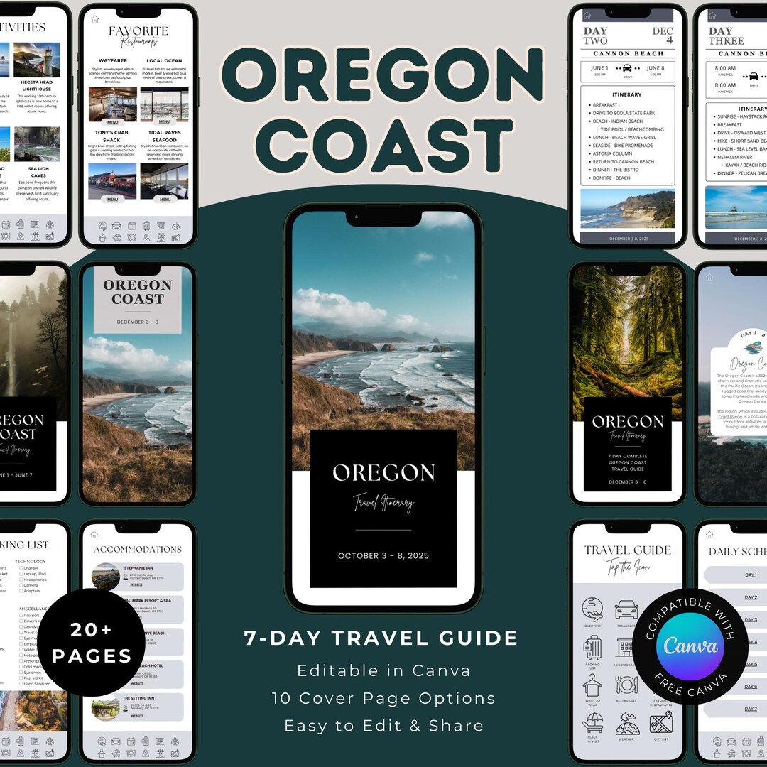 Oregon Coast Travel Itinerary | 7-day Vacation Planner (digital ...