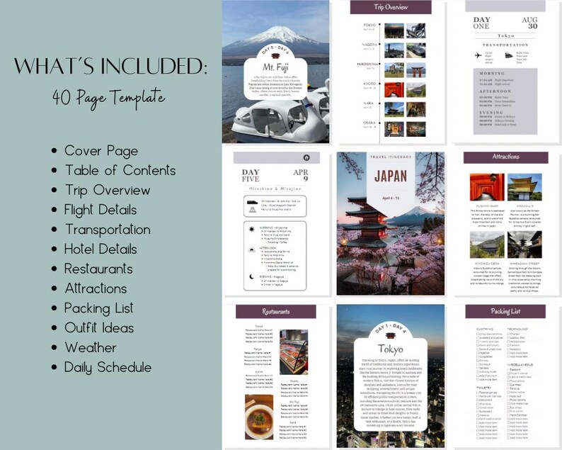 40 Page Personalized Japan Travel Itinerary Printable Trip Guide Travel ...