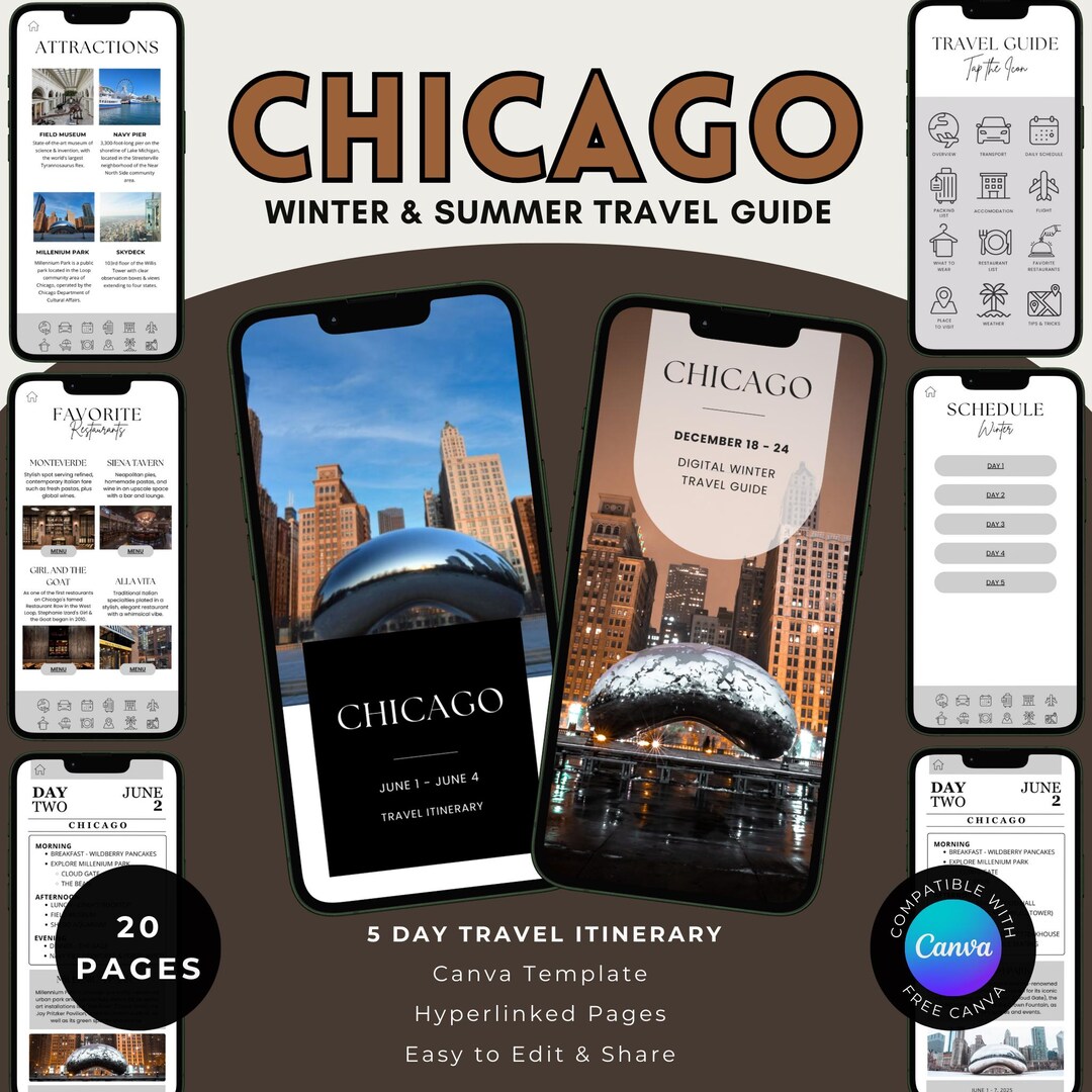 Chicago Travel Itinerary, 5-day Summer & Winter Guide (digital Download ...
