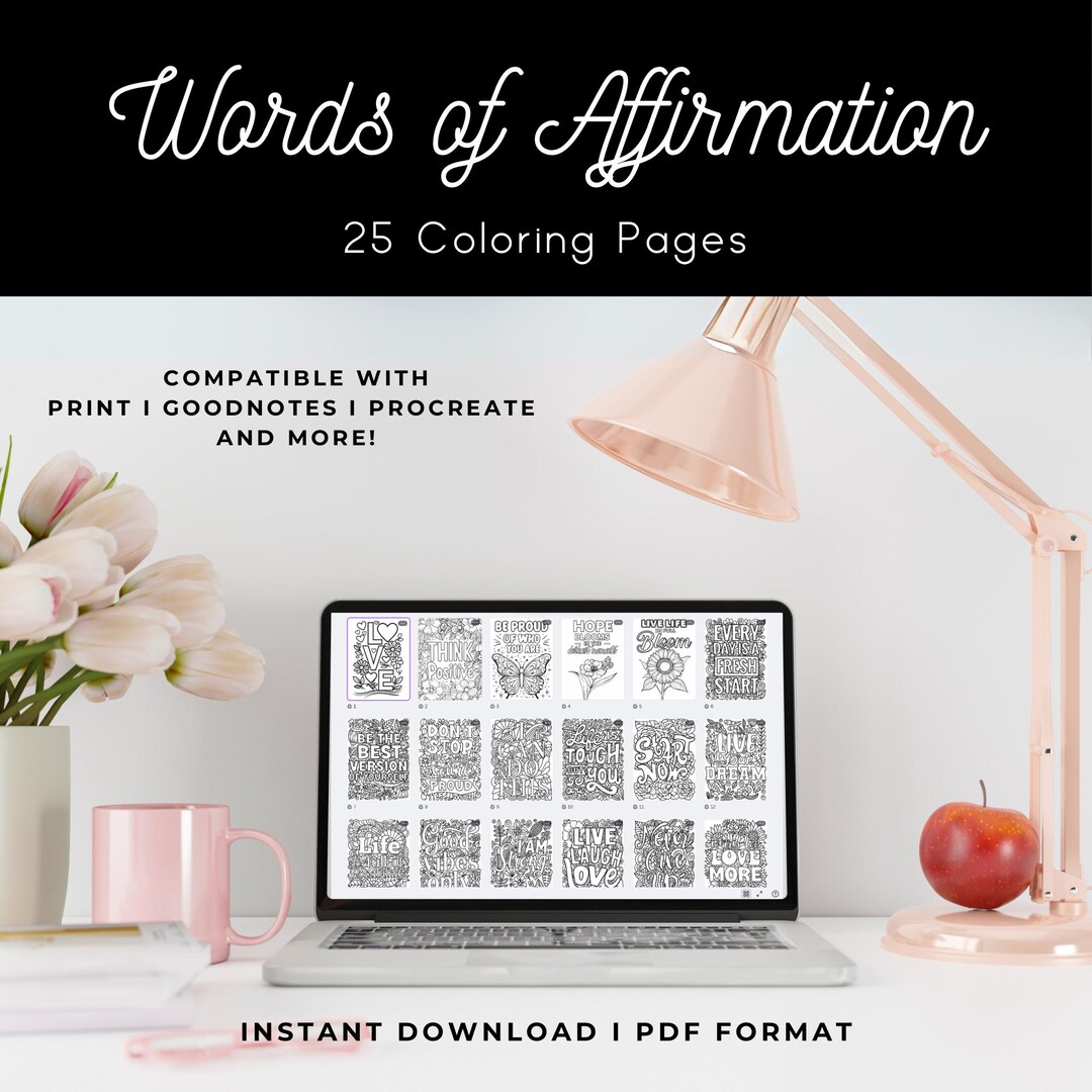 Printable Words of Affirmation Coloring Book 25 Uplifting Designs ...