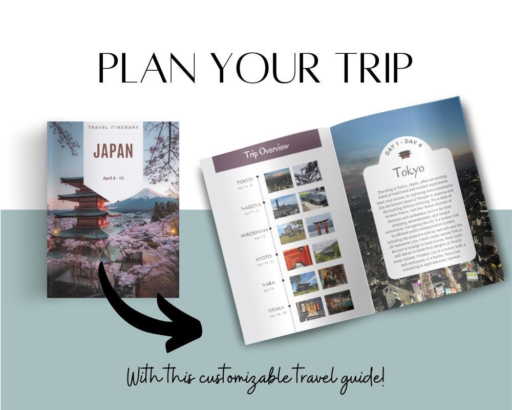 40 Page Personalized Japan Travel Itinerary Printable Trip Guide Travel ...