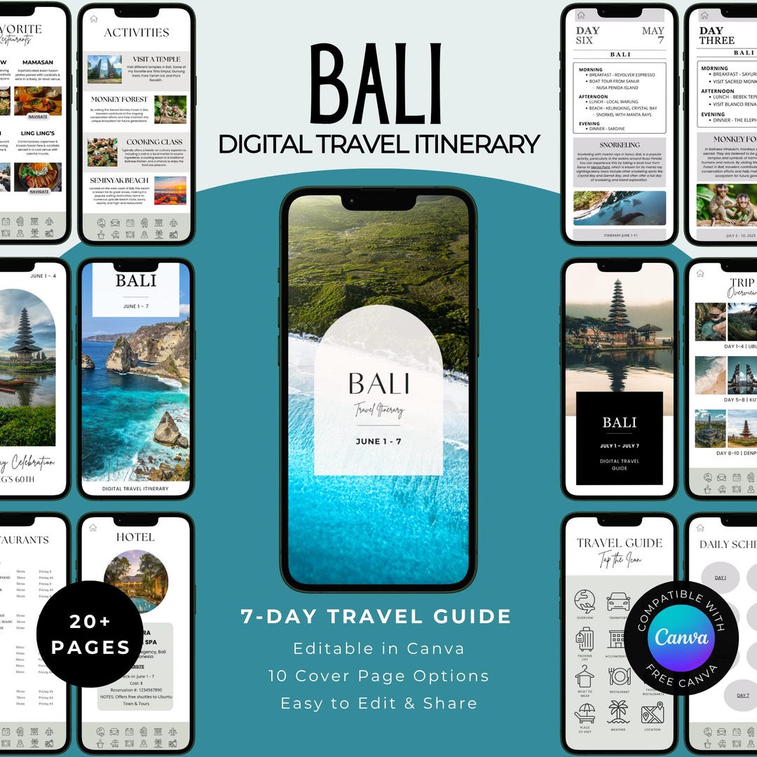 Bali Travel Itinerary Template: 7-day Vacation Planner (digital ...