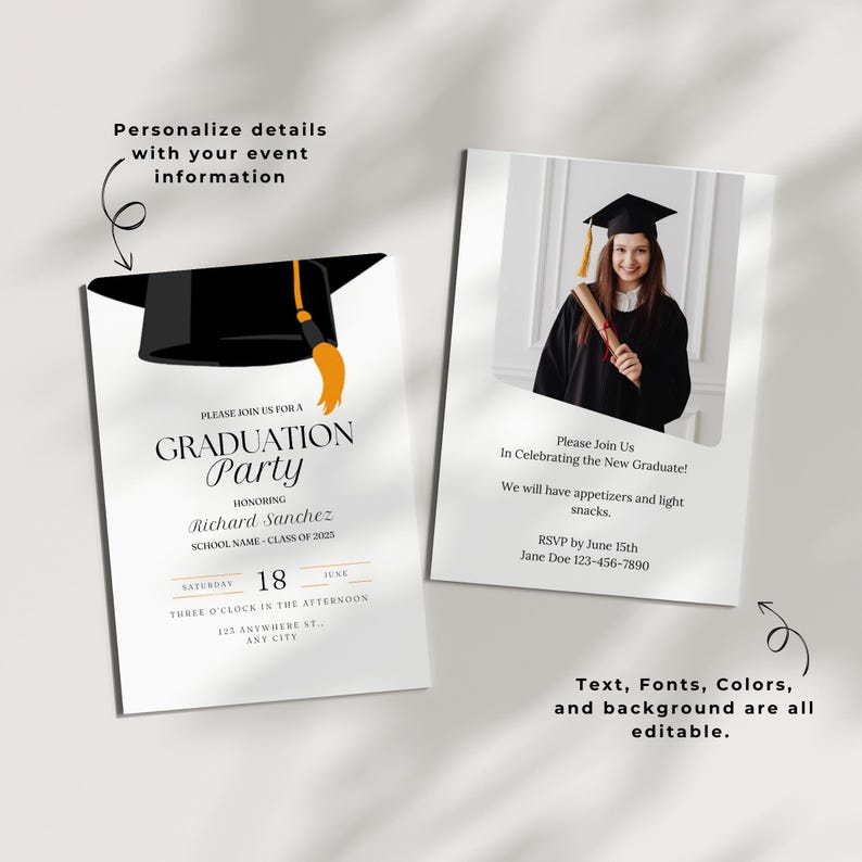 Editable Graduation Invitation Template, Modern Graduation Announcement ...