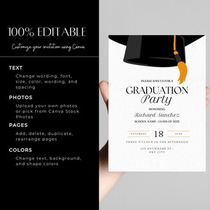 Modern Graduation Invitation Template | Editable Canva Announcement ...