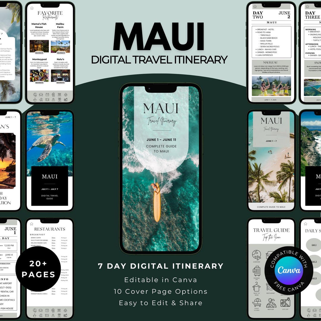 Maui Itinerary Template L 7-day Hawaiian Island Vacation Planner ...