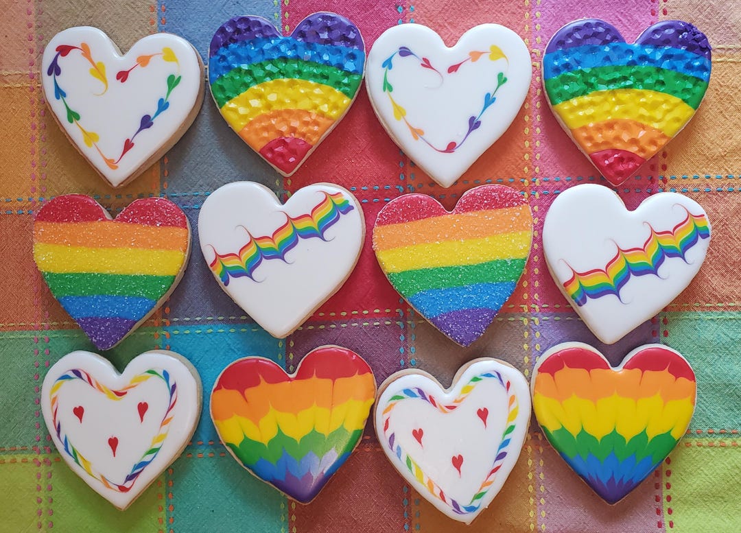 1 Dozen Rainbow Heart Decorated Sugar Cookies, Set 2 - Etsy