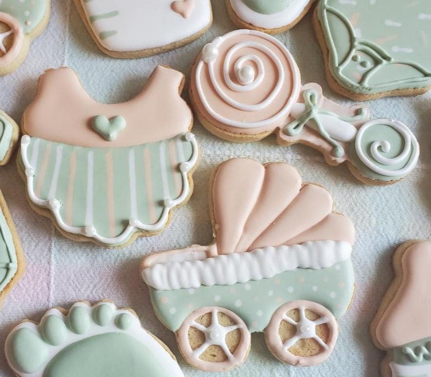1 Dozen Sage Green and Rosy Beige Baby Cookies - Etsy