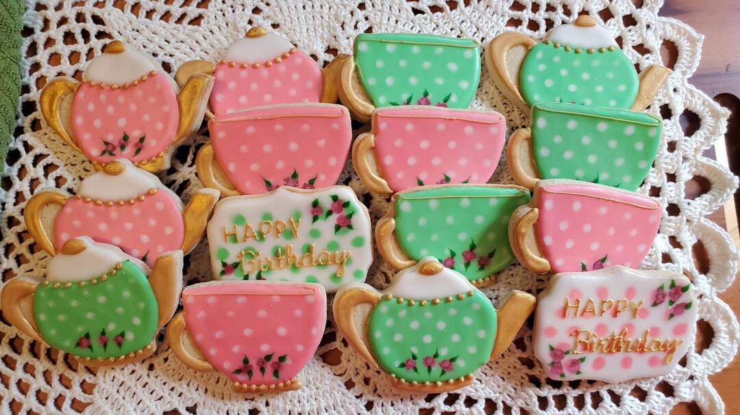 Tea Party Happy Birthday Cookies, Set of 14 - Etsy