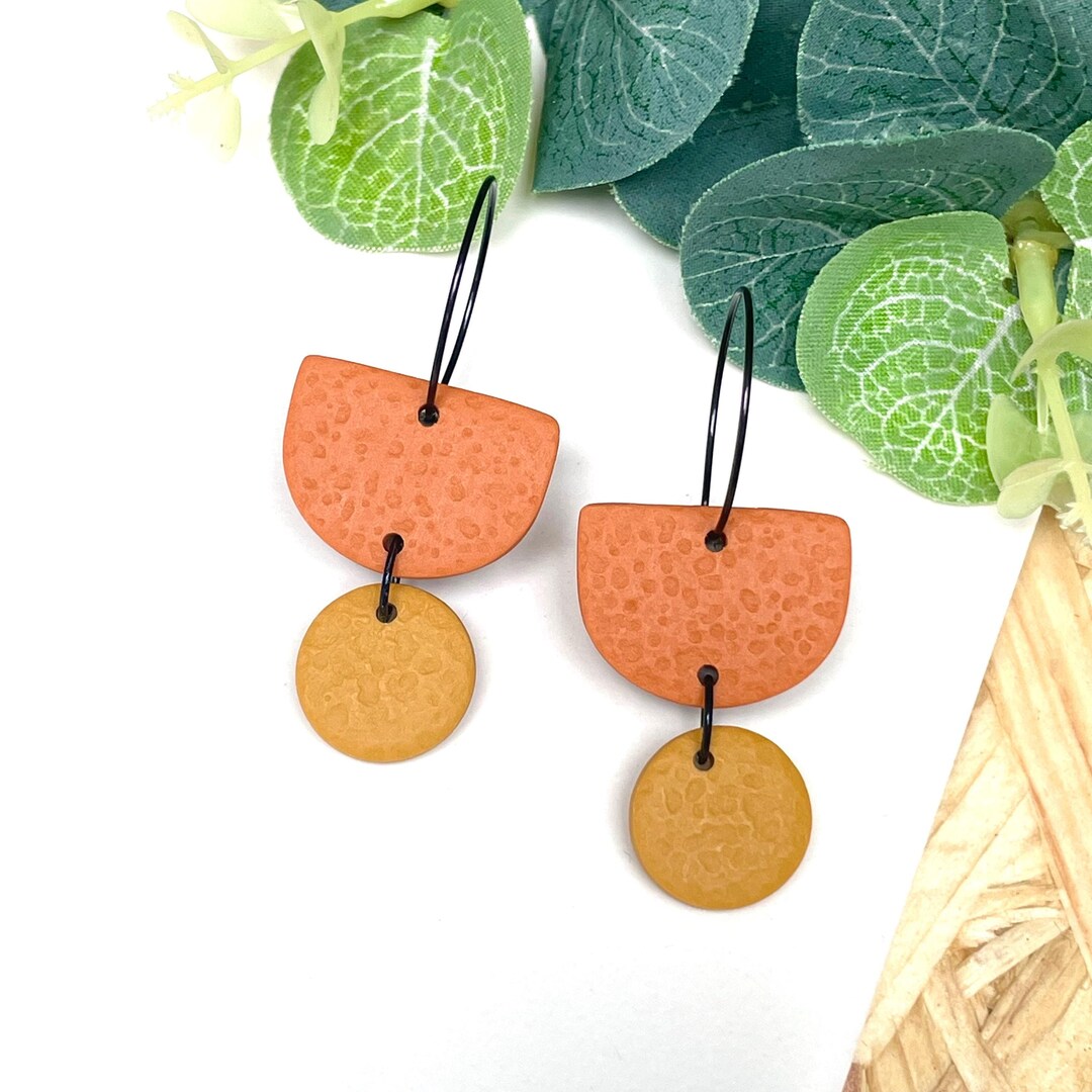 Burnt Orange & Mustard Yellow Polymer Clay Hoop Earrings - Etsy