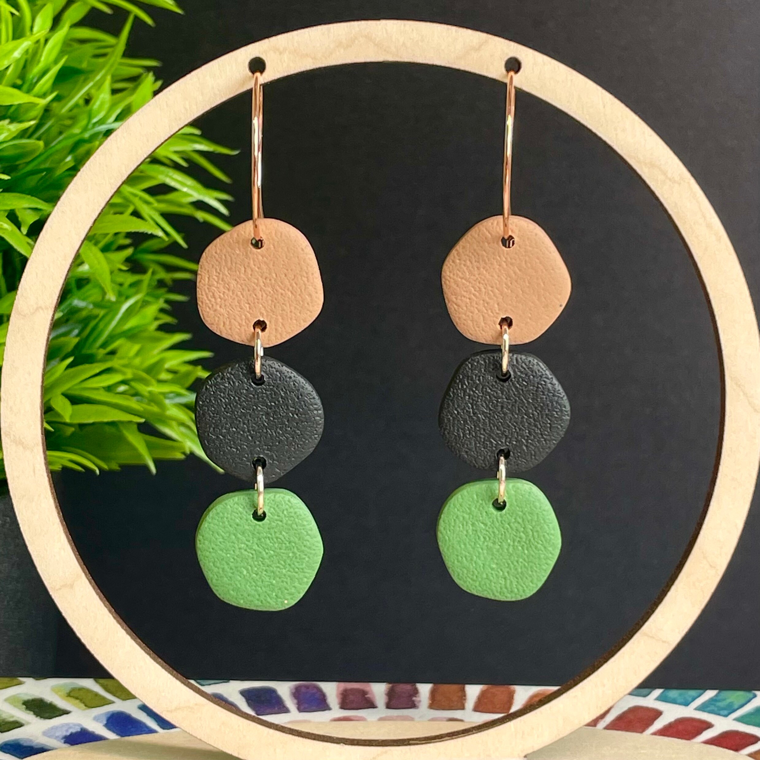 FESTIVAL FIVER Abstract 3 Part Dangle Hoop Earrings Handmade Polymer ...