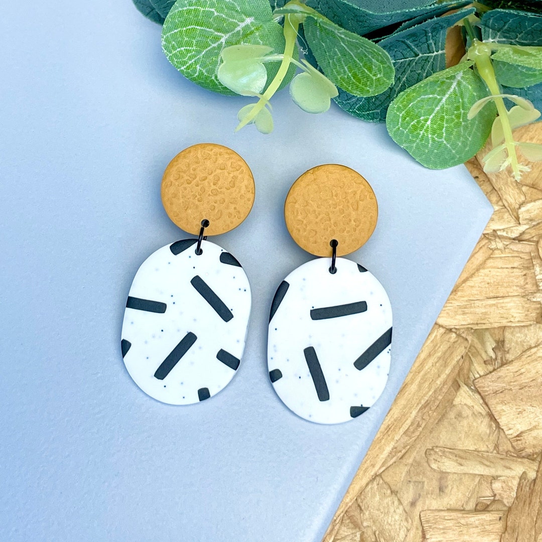 Mustard Yellow & Monochrome Sprinkles Polymer Clay Dangle - Etsy