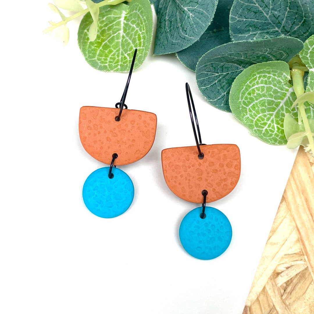Burnt Orange & Turquoise Polymer Clay Hoop Earrings - Etsy