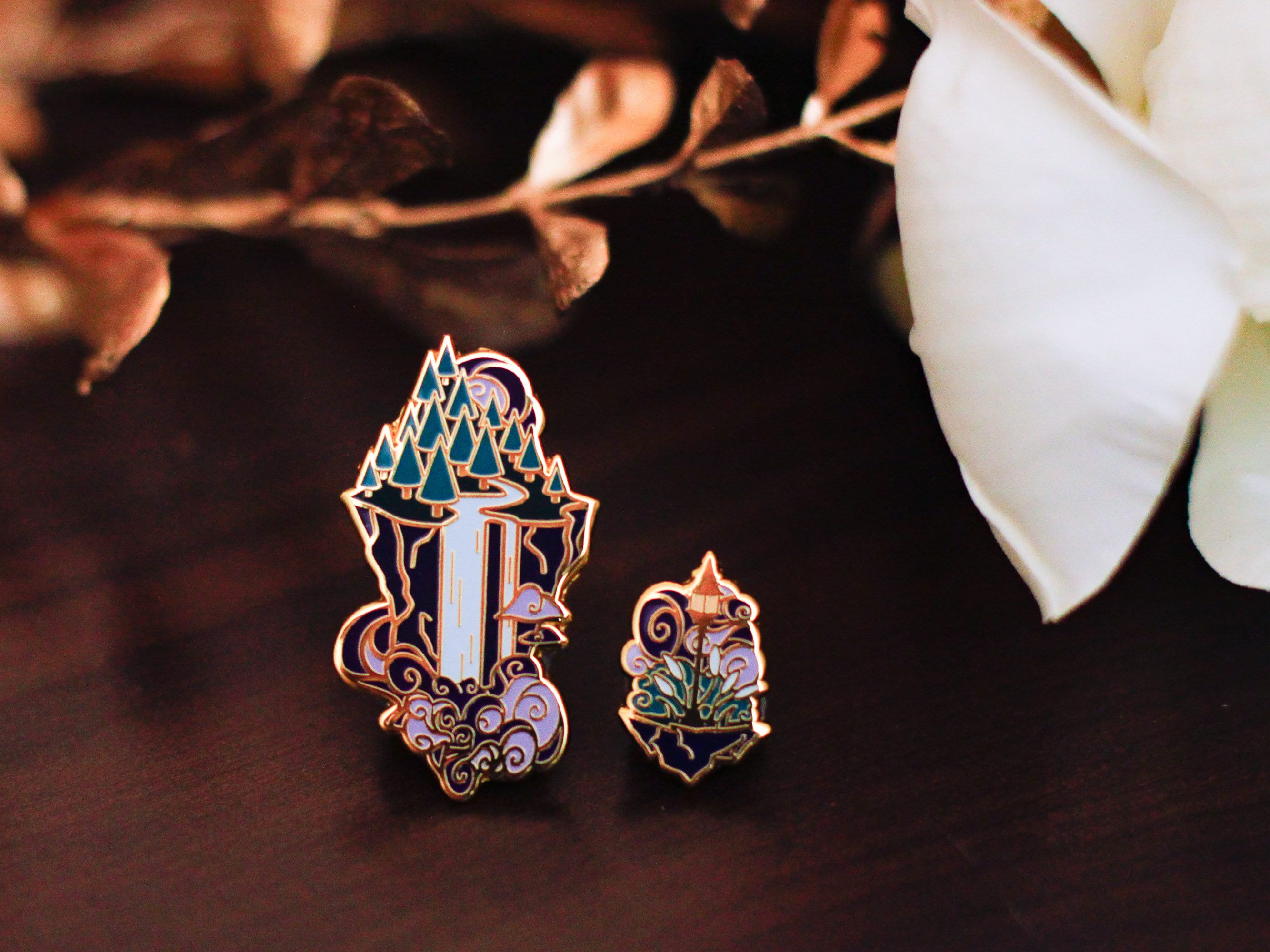 Gold Ocean of Sky Floating Islands Hard Enamel Mini Pin Set - Night ...