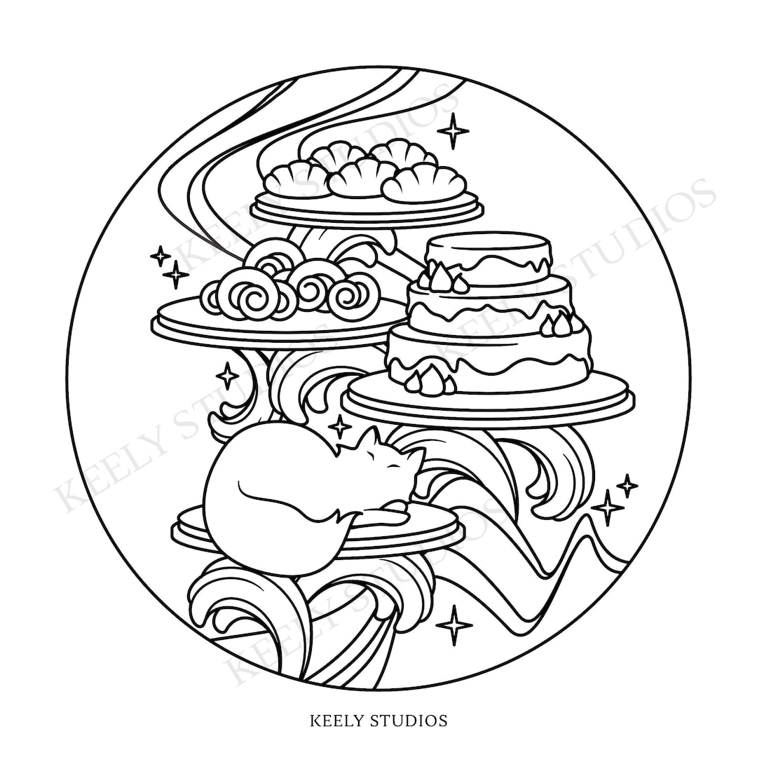 DIGITAL COLORING PAGE - Bakery Cat - Adult Coloring Page - Bold Style ...