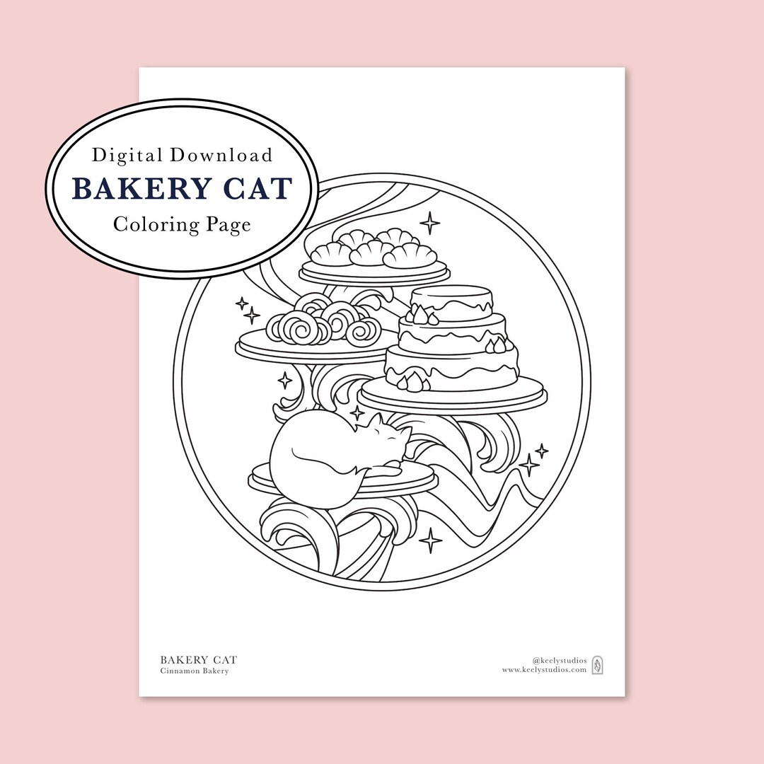 DIGITAL DOWNLOAD Coloring Page - Bakery Cat - Adult Coloring Page ...