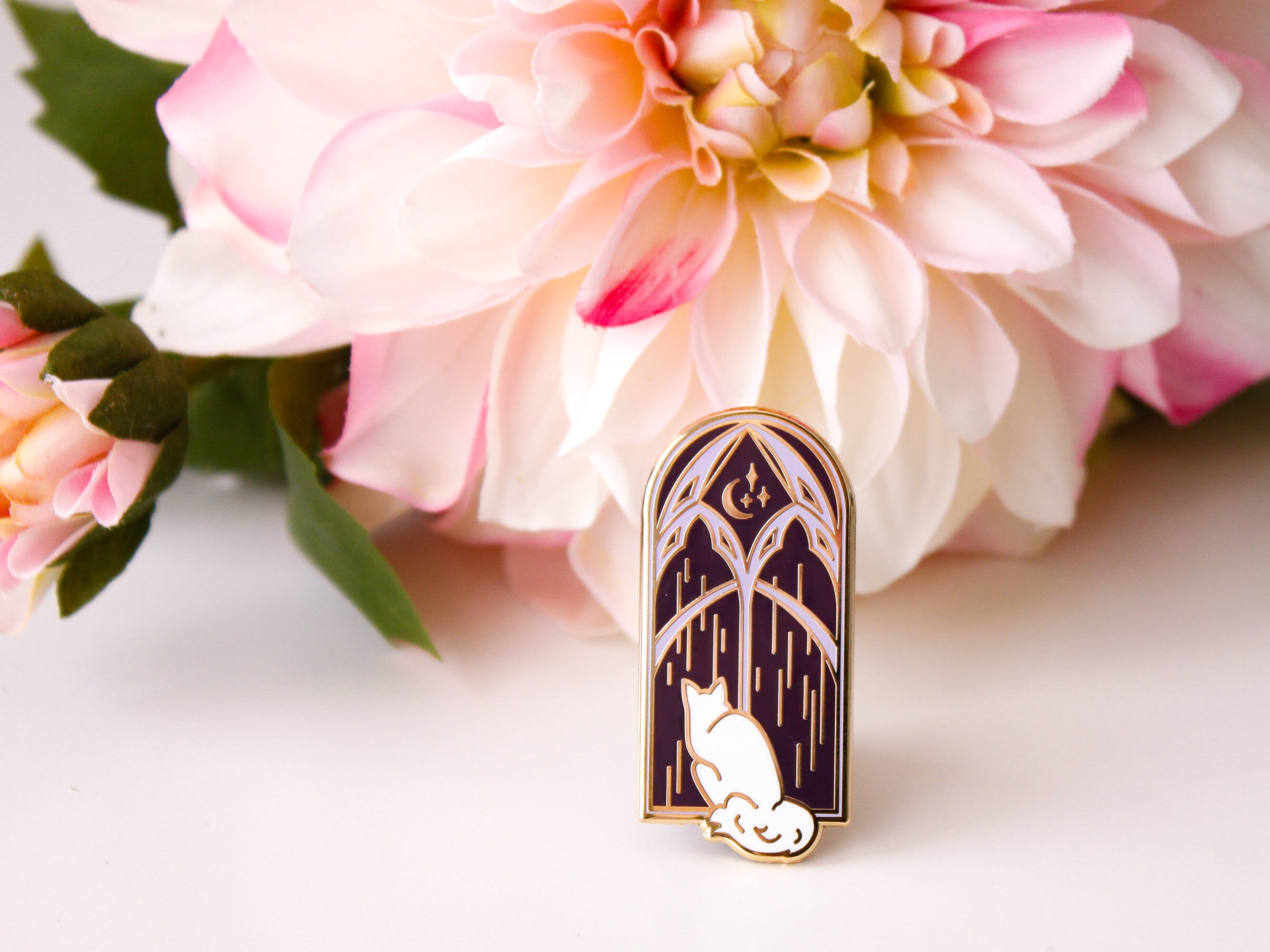 Windowsill Cat Hard Enamel Pin Magical Fantasy Rain Witch - Etsy