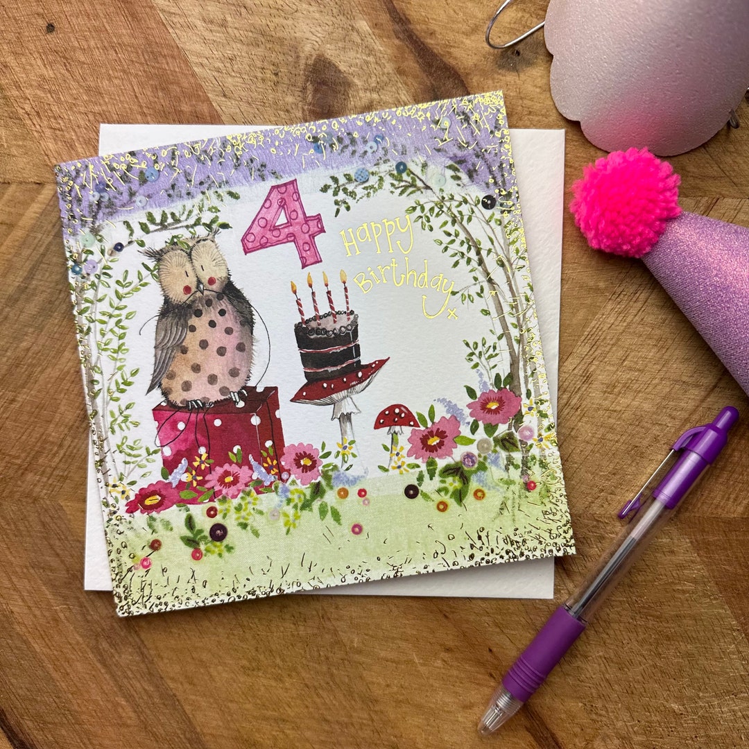 Happy Birthday 4 Year Old Woodland Card - Etsy