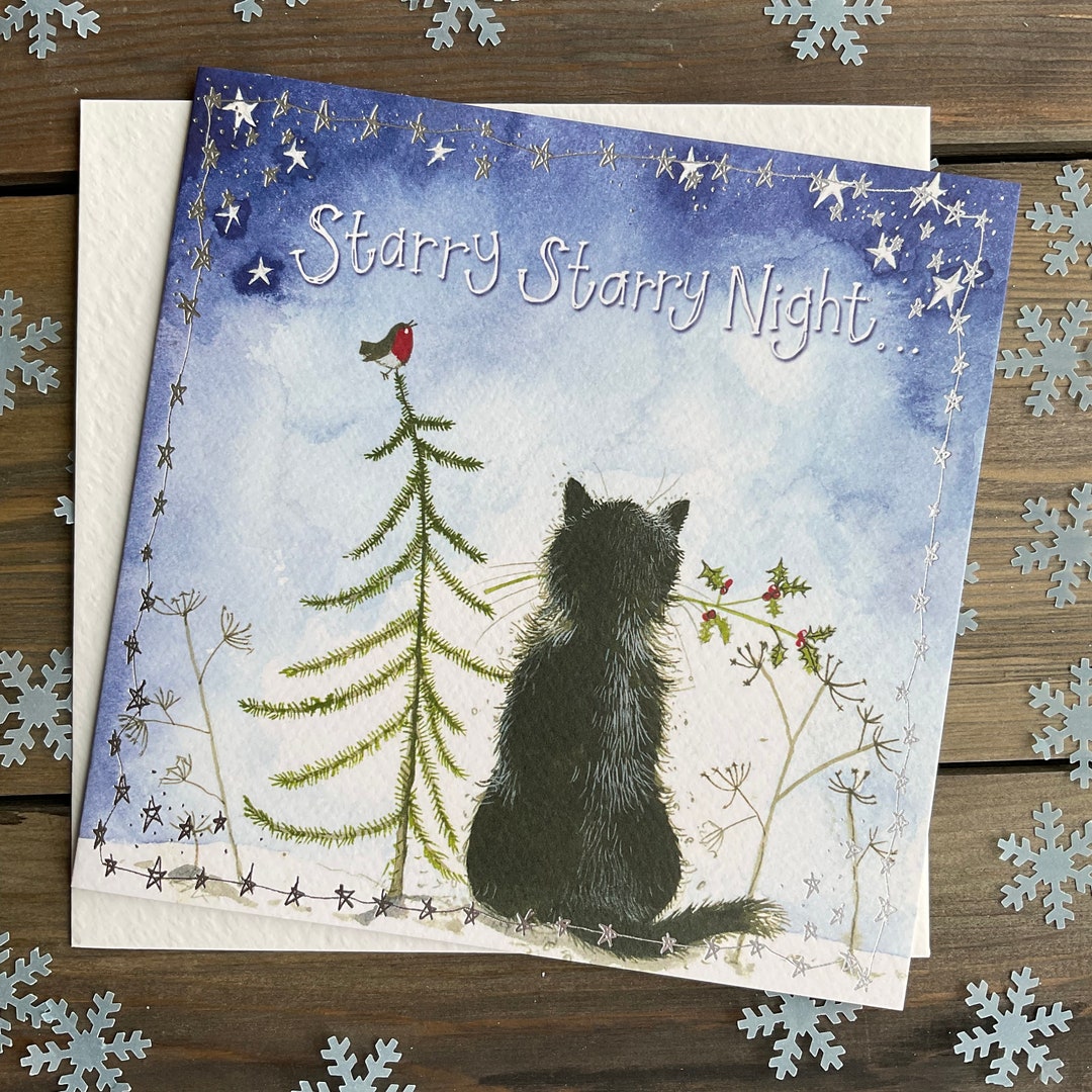 Starry Starry Night.. Cat Christmas Card - Etsy