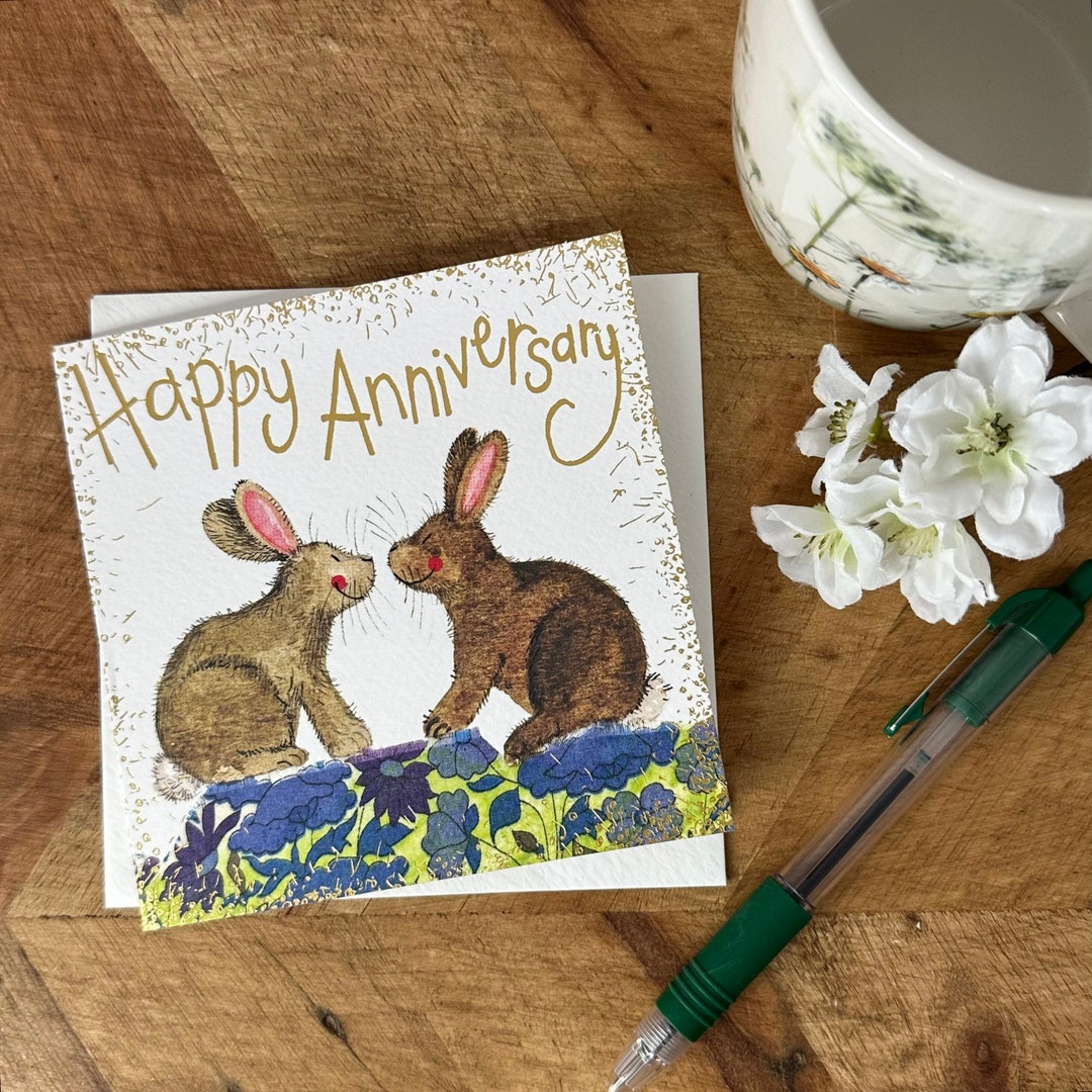 Happy Anniversary Rabbits Little Foil Card - Etsy UK