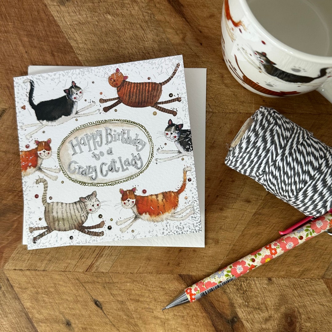 Happy Birthday to a Crazy Cat Lady Little Foil Card - Etsy
